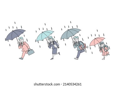 Set People Dashing Rain Comical Handwritten Stock Vector (Royalty Free ...