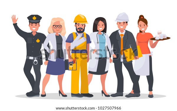 Grupo de personas de diferentes ocupaciones Doctor, Waiter, Mujer ...