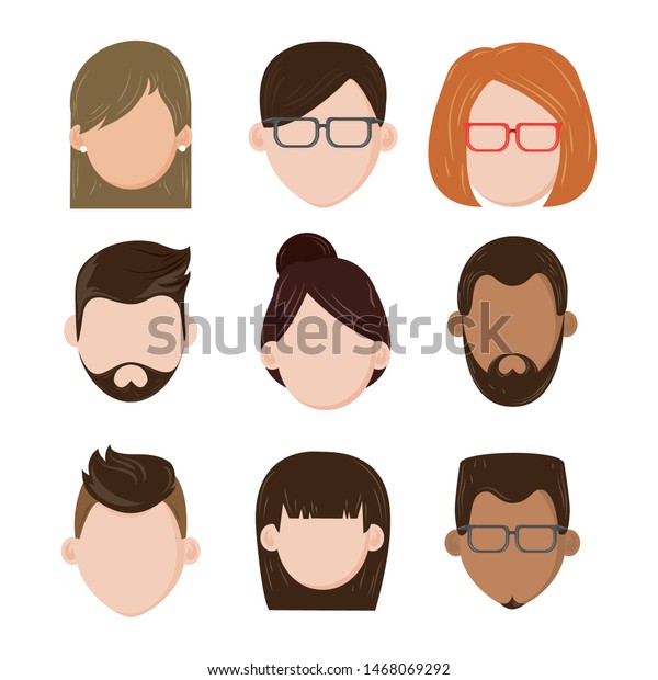 Set People Faceless Characters Cartoons Vector Stock Vector (Royalty ...