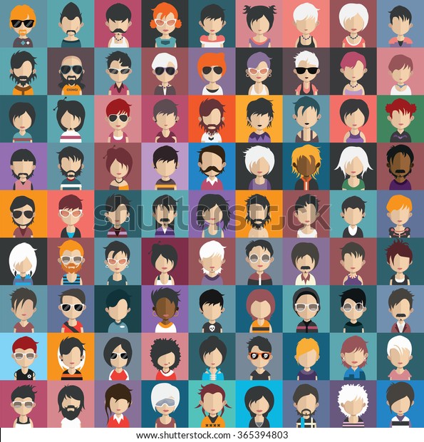 Set People Icons Flat Style Faces 库存矢量图（免版税）365394803 | Shutterstock