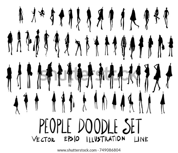 Set of People illustration Hand drawn doodle Sketch line vector