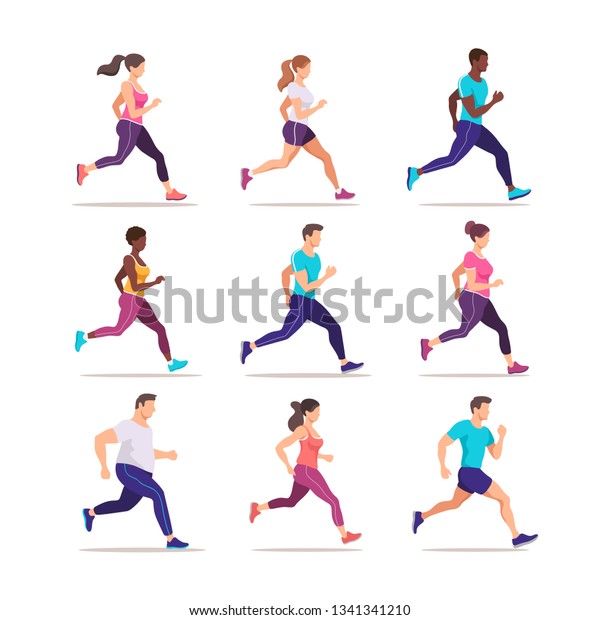 Set People Jogging Runners Group Motion Stock Vector (Royalty Free ...