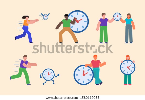 Set People Pose Watches Clocks Time : image vectorielle de stock (libre ...
