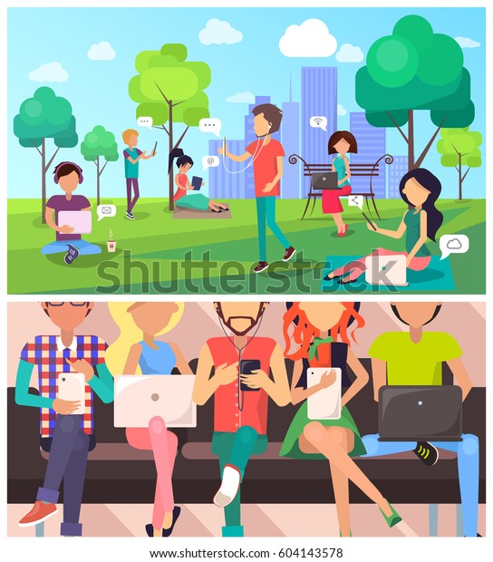Set People Technology Cartoon Style Consists 库存矢量图（免版税）604143578 ...