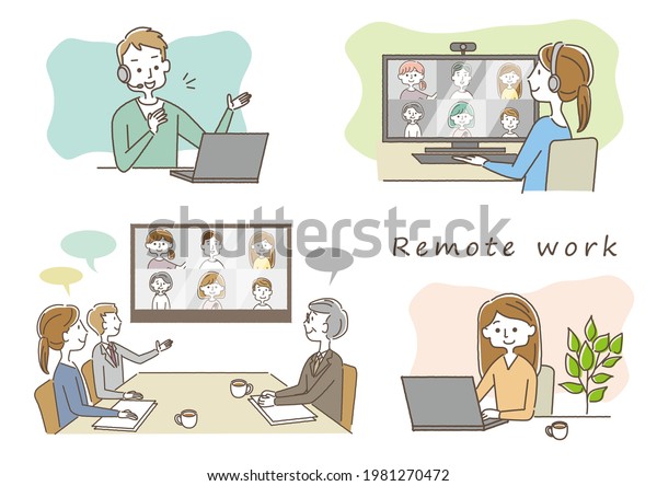 Set People Working Remotely Stock Vector (Royalty Free) 1981270472 ...