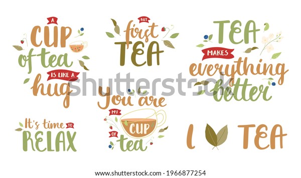 Set Phrases About Tea Collection Cute Stock Vector (Royalty Free ...