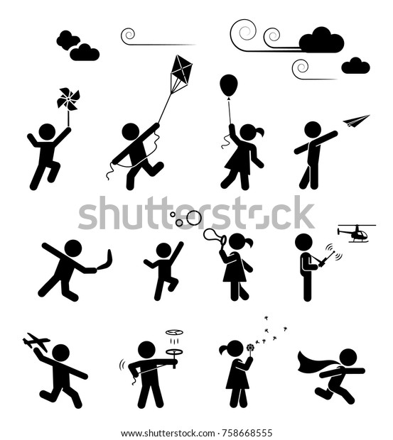 Set pictogrammen die kinderen spelen en plezier hebben. Amusante ...