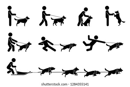 Vektor Stok Dogs Their Masters Different Comic Situations (Tanpa ...
