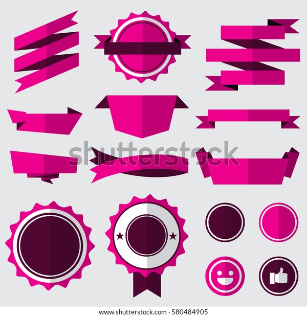 Set Pink Badges Labels Ribbons Flat Stock Vector (Royalty Free ...
