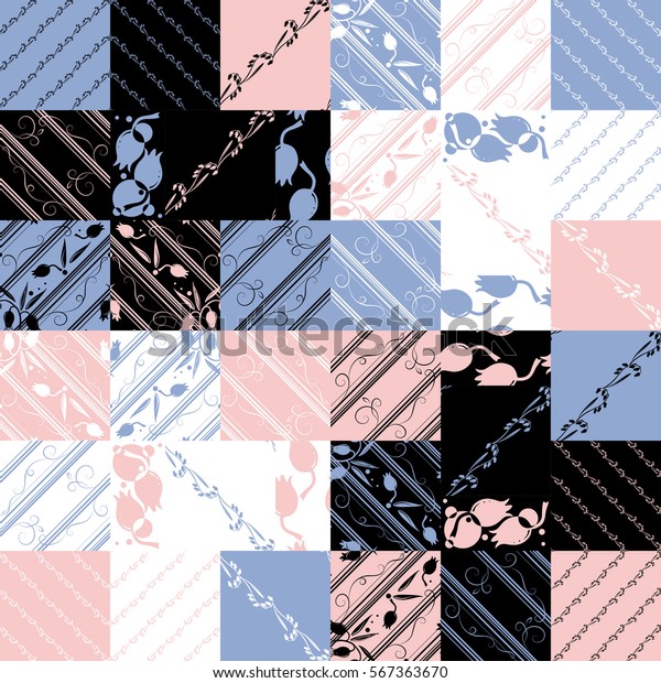 Set Pink Blueblack White Linear Patterns Stock Vector (Royalty Free ...