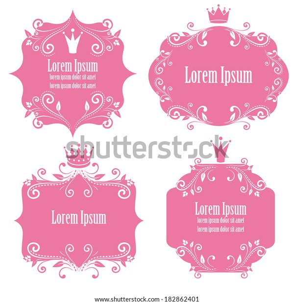 Set Pink Floral Frames Crowns Isolated Stock Vector (Royalty Free ...