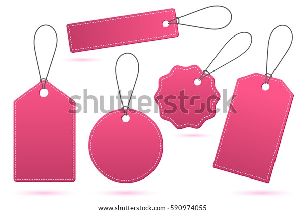 Set of pink price tags with shadow on white