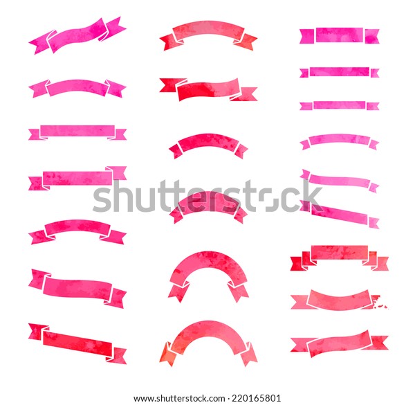 Set Pink Watercolour Ribbons Grunge Design Stock Vector (Royalty Free ...