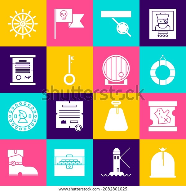 Set Pirate Sack Treasure Map Lifebuoy Stock Vector (Royalty Free ...