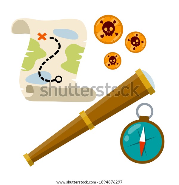 Set Pirate Treasure Map Gold Coins Stock Vector (Royalty Free ...