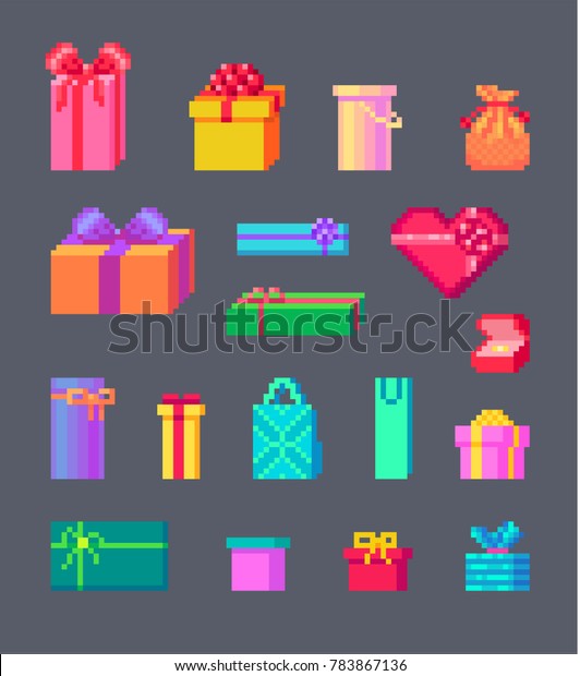 Set Pixel Art Gift Boxes Different Stock Vector (Royalty Free ...