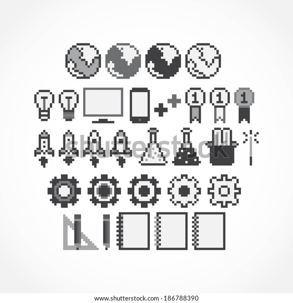 Set Pixel Art Grayscale Icons Stock Vector (Royalty Free) 186788390 ...