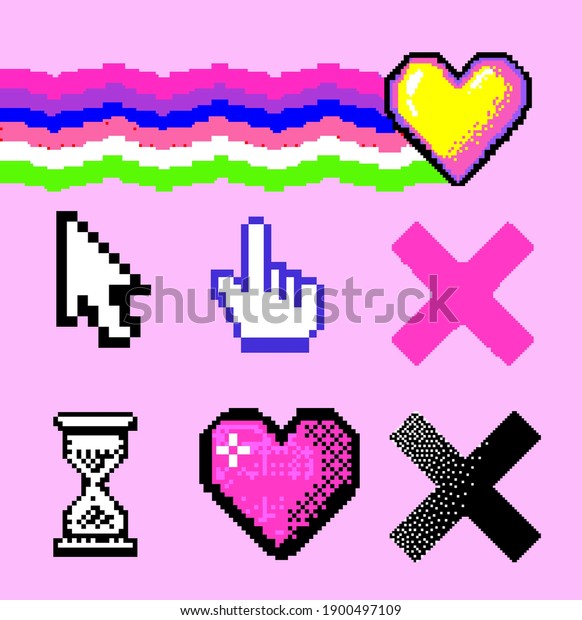 Set Pixel Art Heart Cursors Crosses Stock Vector (Royalty Free) 1900497109