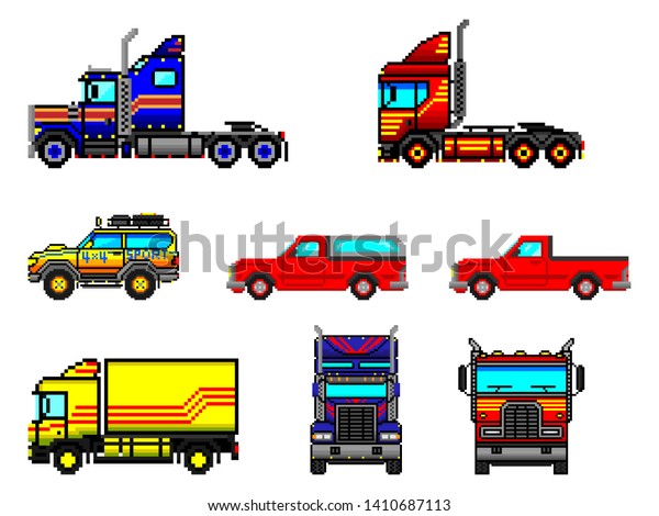 Set Pixel Cars Side View Trucks Stock Vector (Royalty Free) 1410687113 ...