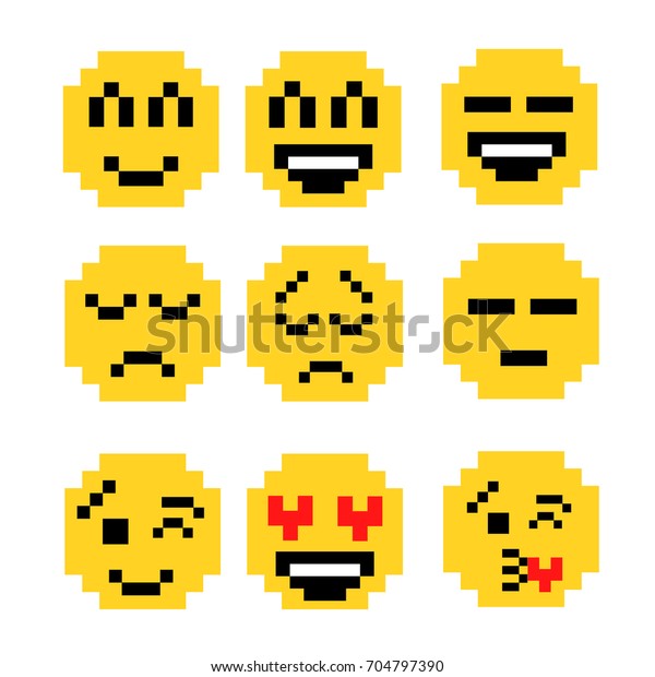 Set Pixel Smiles Retro Pop Art Stock Vector (Royalty Free) 704797390