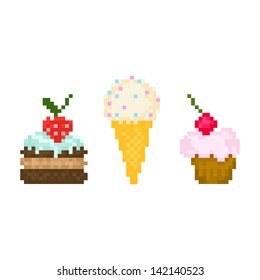 Set Pixel Sweets Dessert Ice Cream Stock Vector (Royalty Free ...