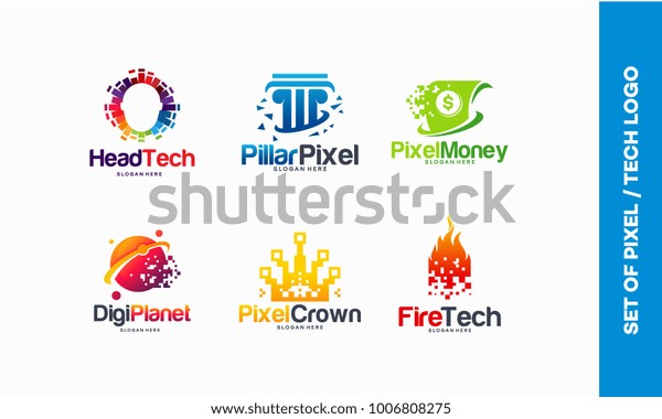 Set Pixel Tech Logo Designs Concept Stock Vector (Royalty Free ...