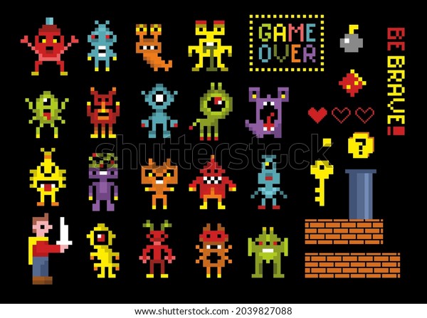 Set Pixel Video Game Characters Retro Stock Vector (Royalty Free ...