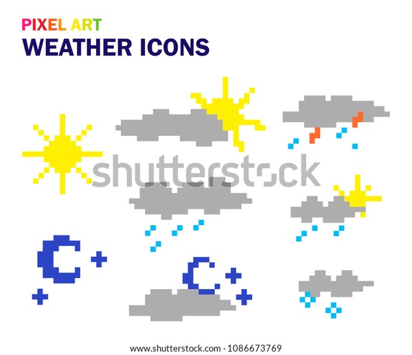 Set Pixel Weather Icons Stock Vector (Royalty Free) 1086673769 ...
