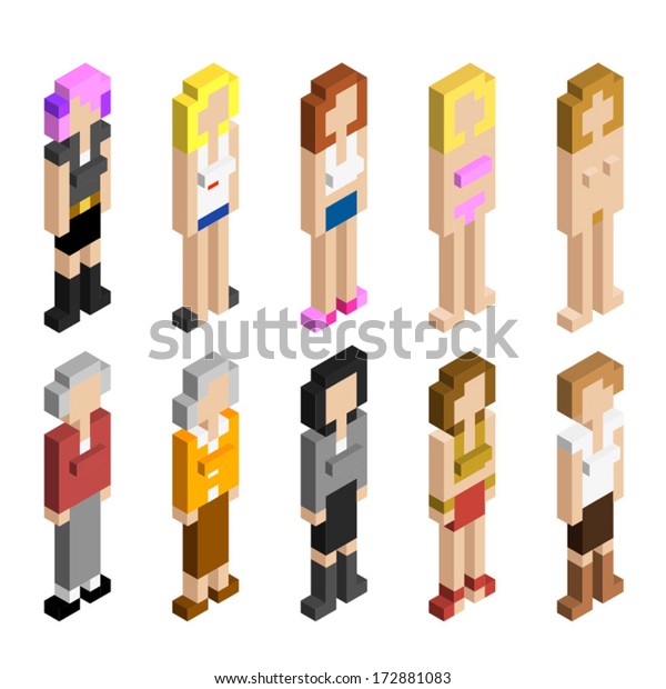 Set Pixel Women Vector Illustration Stock Vector (Royalty Free ...
