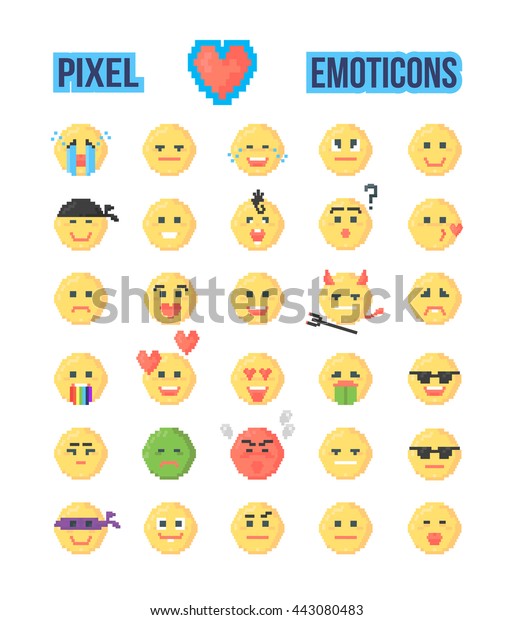 Set Pixeled Emoticons Mood Explanation Vector Stock Vector (Royalty ...