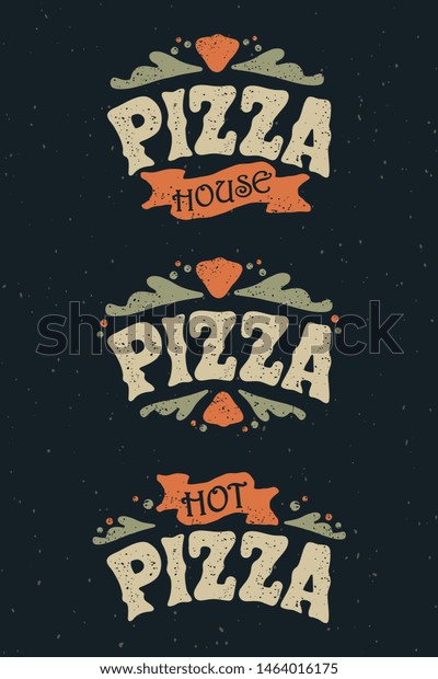 Set Pizza Handwritten Lettering Pizza Typography: vector de stock ...