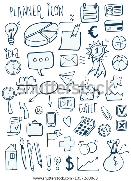 Set Planner Icon Doodles Hand Drawn Stock Vector (Royalty Free ...