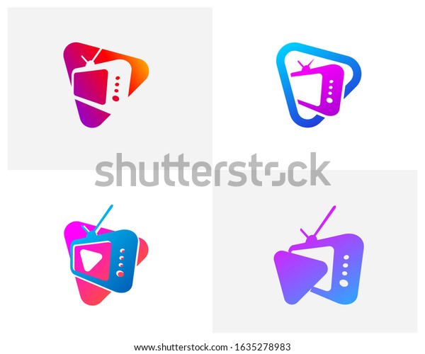 Set Play Television Creative Logo Design Stock Vector (Royalty Free ...