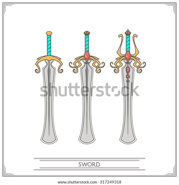 Set Playing Fantasy Swords Rounded Edges: เวกเตอร์สต็อก (ปลอดค่า ...