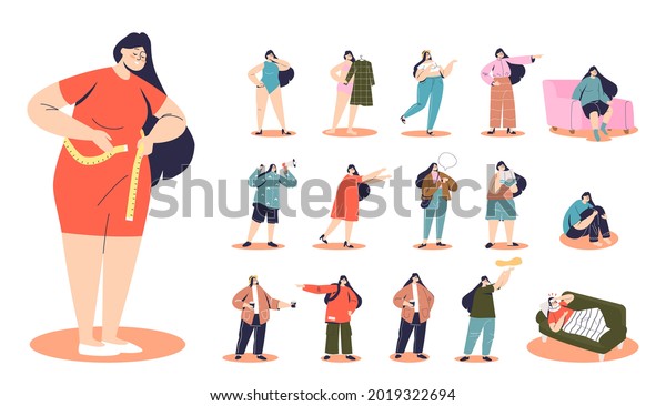 Set Plus Size Cartoon Female Measuring Stock Vector (Royalty Free ...