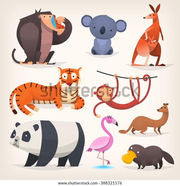 Set Popular Colorful Vector Exotic Animals Stock Vector (Royalty Free ...