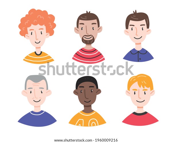Set Portraits Different Men Cute Cartoon: vector de stock (libre de ...