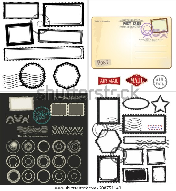 Set Post Stamp Symbols Collection Stock Vector (Royalty Free) 208751149