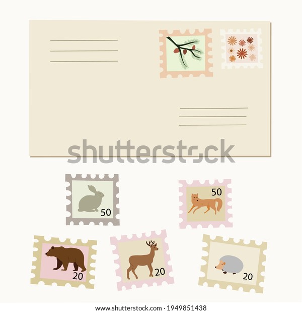 Set Postage Stamps Depicting Forest Animals Stock Vector (Royalty Free ...