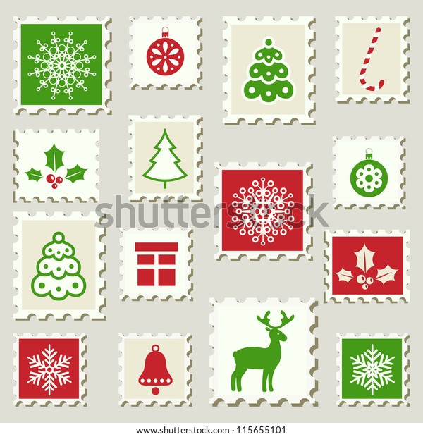 Set Postal Stamps Christmas Decoration Symbols Stock Vector (Royalty ...