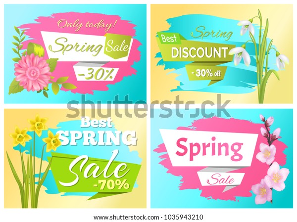Set Posters Spring Sale Advertisement Label Stock Vector (Royalty Free ...