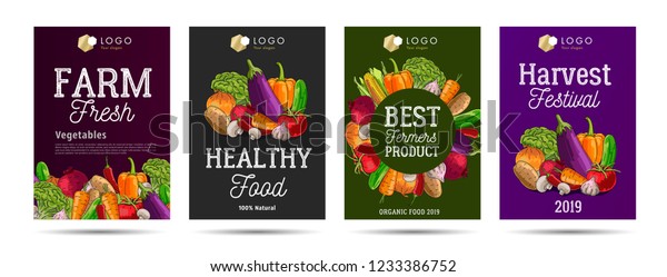 Set Posters Vegetables Typography Templates Advertising Stock Vector ...