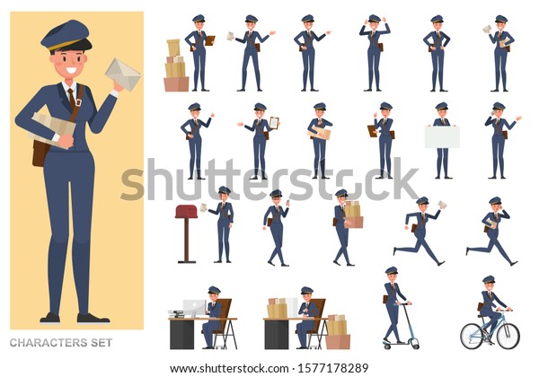 Set Postwoman Character Vector Design Presentation Stock Vector ...
