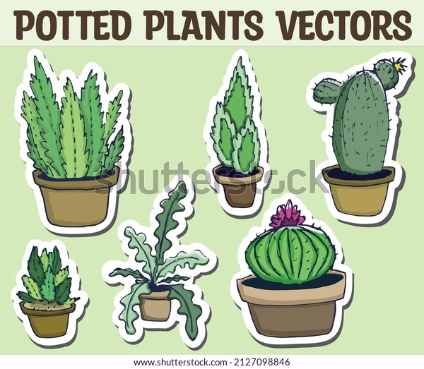 Set Potted Plants Vectors Stock Vector (Royalty Free) 2127098846 ...