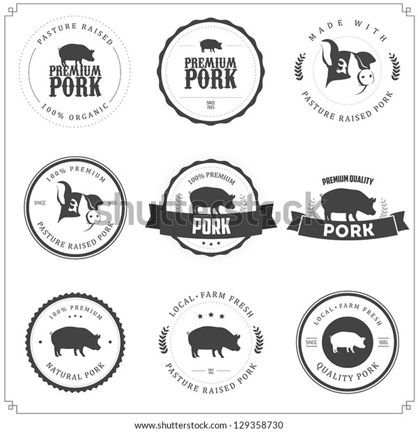 Set Premium Pork Meat Labels Stock Vector (Royalty Free) 129358730