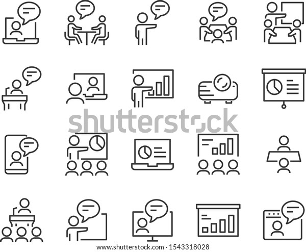 Set Presentation Icons Meeting Seminar Teamwork Stock Vector (Royalty ...