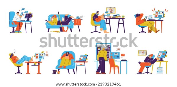 Set Procrastinating People Different Situations Flat Stock Vector ...