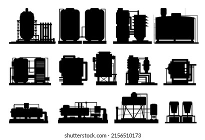 Set Production Plant Silhouette Objects Isolated Stock Vector (Royalty ...