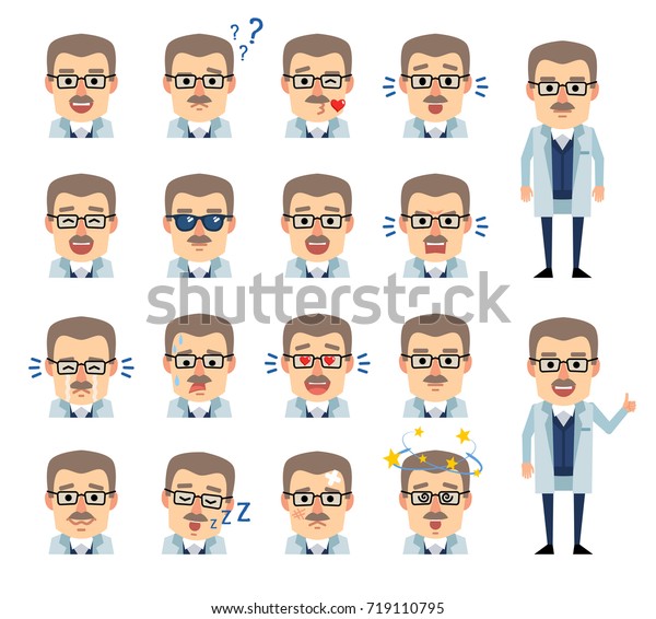 Set Professor Emoticons Showing Various Facial Stock Vector (Royalty ...