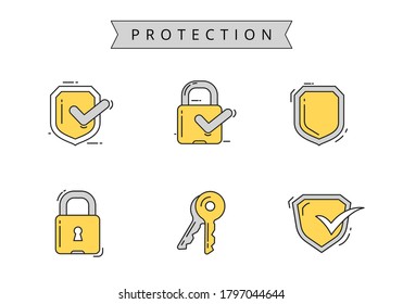 Set Protection Security Icons Draw Linear Stock Vector (Royalty Free ...